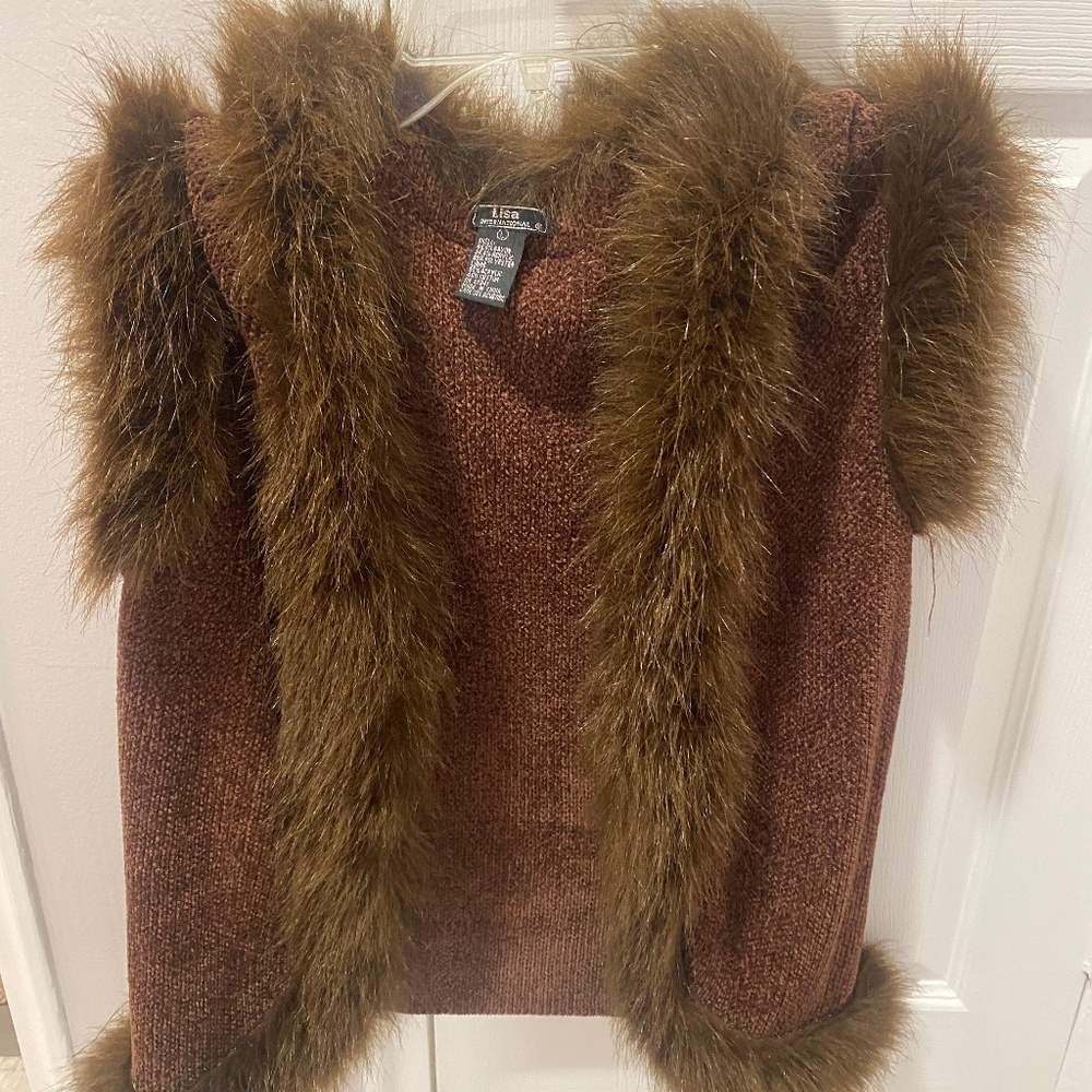 Women's Lisa International Chenille Brown Fur Vest L - Gem